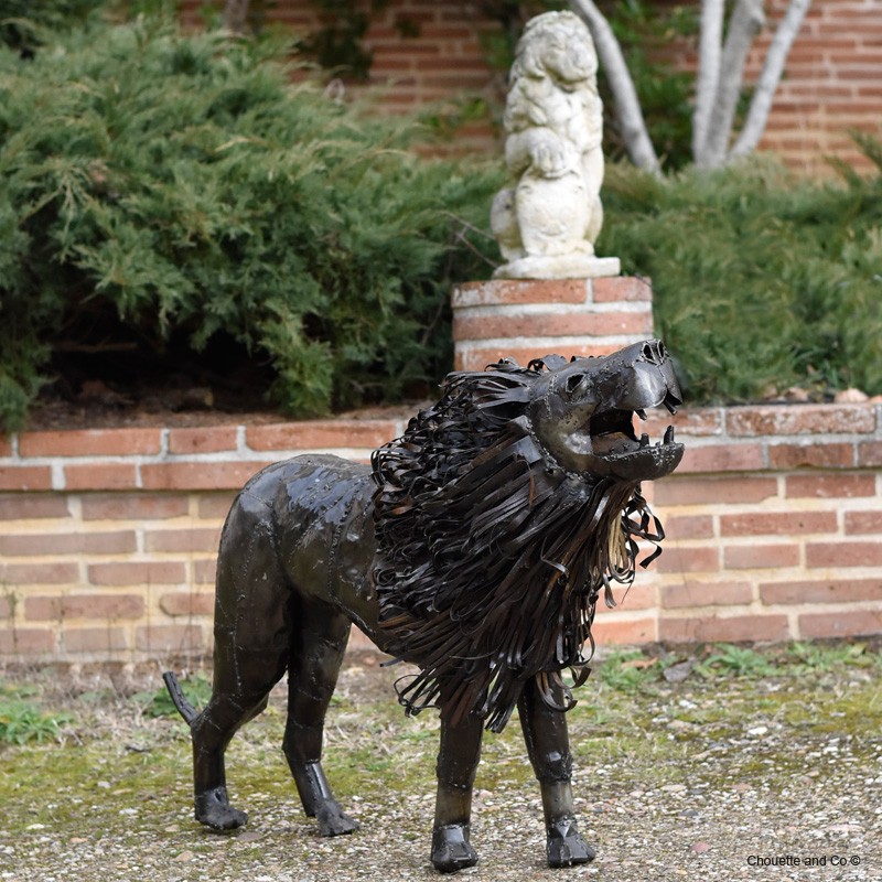 lion métal recyclé décoration jardin